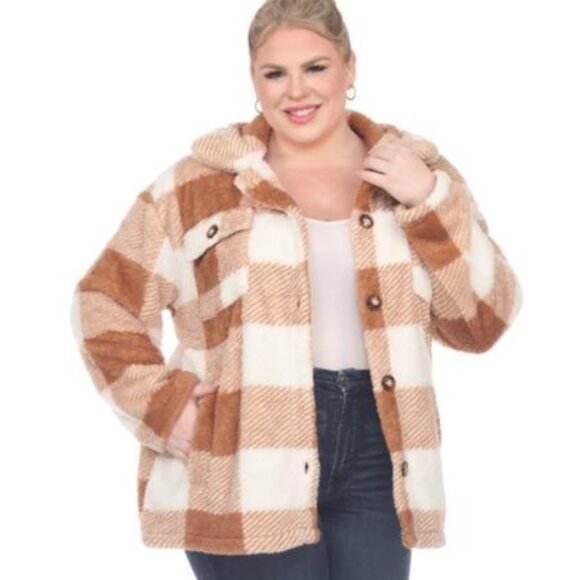 White Mark | Jackets & Coats | Plus Size Plaid Shacket Coffeewhite ...